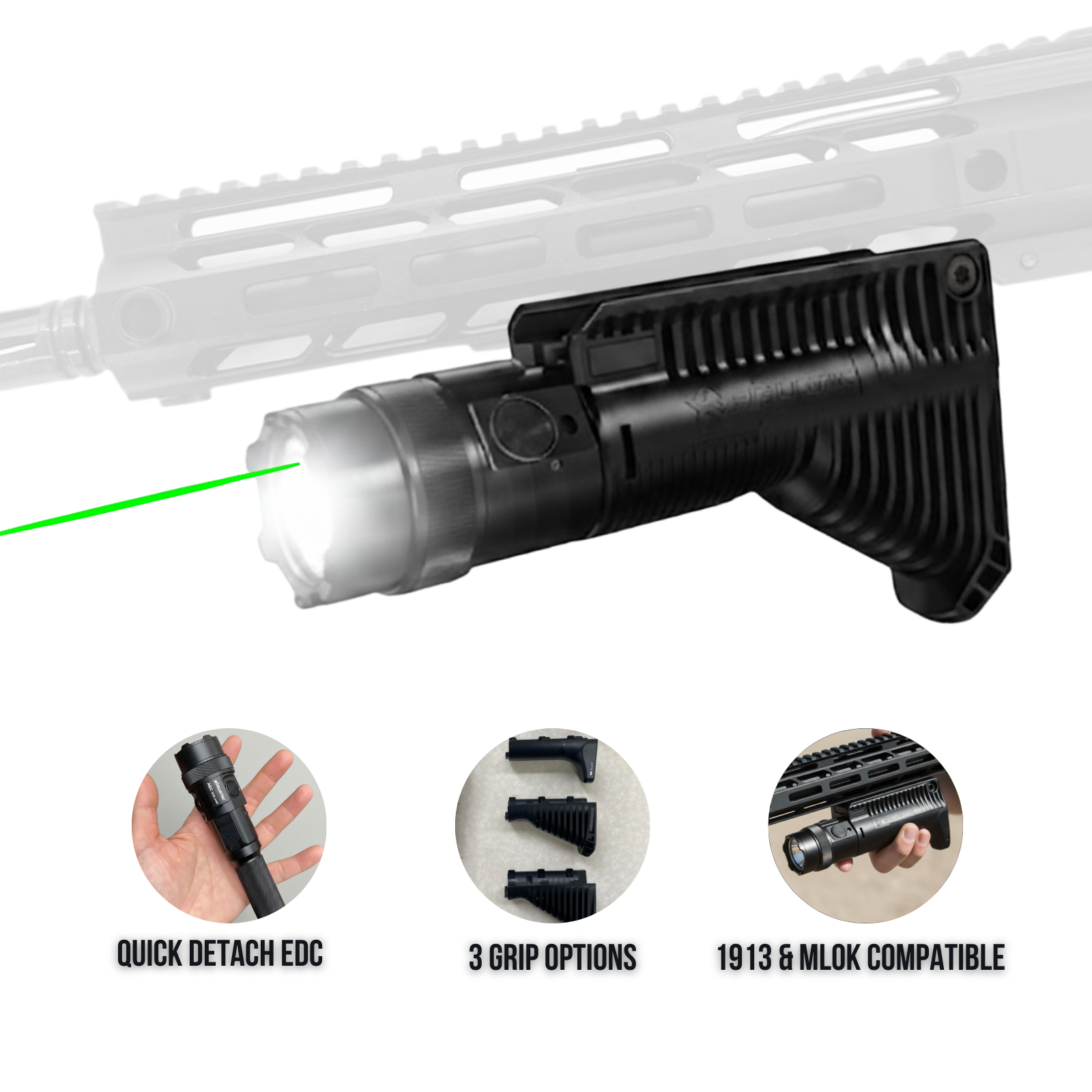 AGC 1600 Lumens Triangle Grip Tactical Flashlight with Green Laser ...